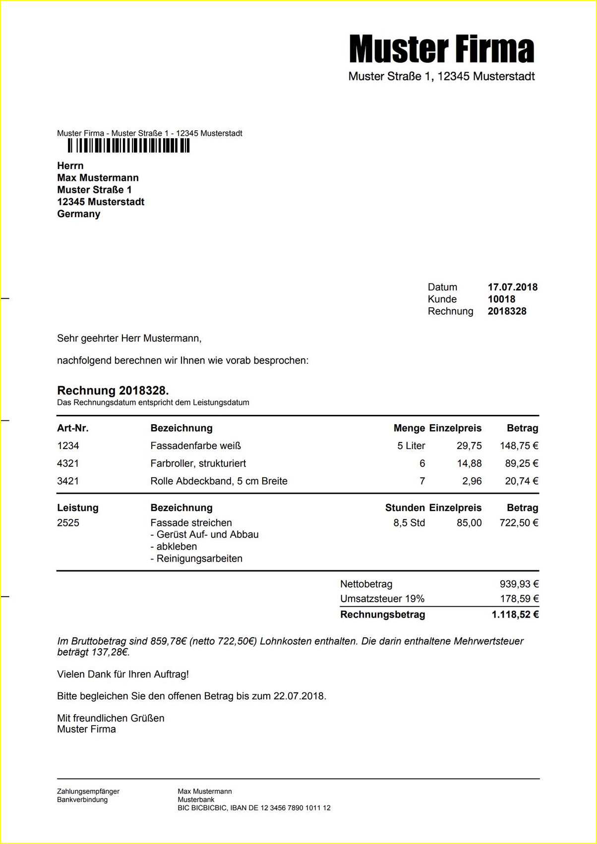 Handwerker Rechnung